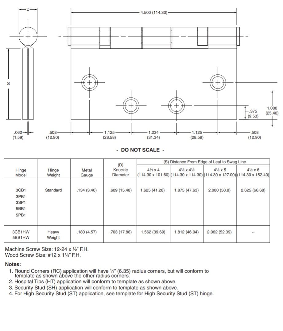 Ives 5BB1 5 Knuckle Ball Bearing Full Mortise Hinge Steel 