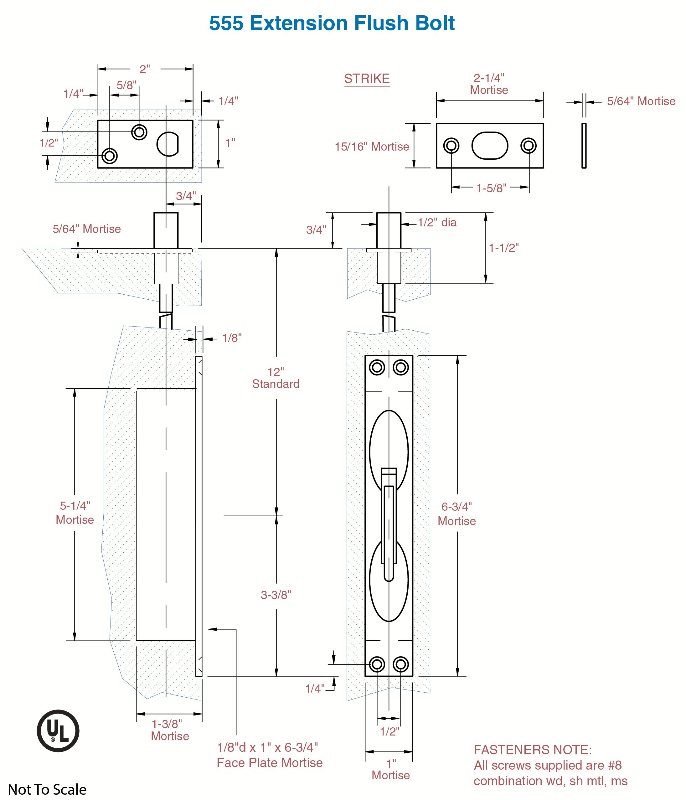 Rockwood 555 Standard Lever Extension Flush Bolt TMhardware