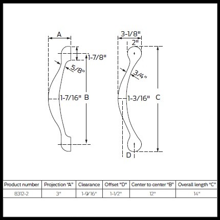 Ives 8312 Plymouth Style Door Pull | Curved Offset Design | 12” CTC ...