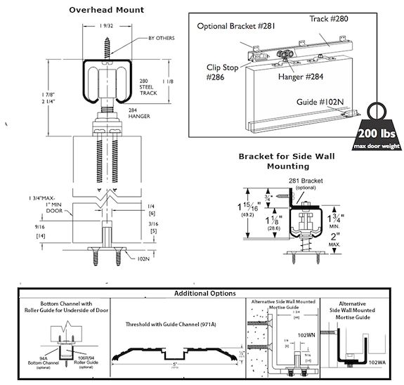 H200 Sliding Door System with Steel Track, 200 Lbs. | Trademark Hardware