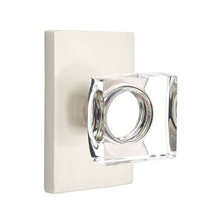 Door Knob | Interior Square Glass Door Knob on Modern Rectangular Rosette | TMHardware.com